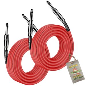 fat toad 1/4" to 1/4 male jack speaker cables (2 pack) 25ft professional pro audio red dj speakers pa patch cords | quarter inch 12 awg gauge wire for amp, music studio recording & stage gear