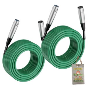 fat toad xlr microphone cables (2 pack) 50ft pro audio green mic cord patch extension & male to female lo-z connector | 24 awg shielded wire & balanced for speakers, recording studio mixer gear