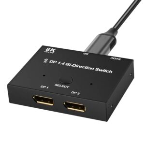 displayport splitter knaive dp 1.4 displayport 8k converter switcher adapter bidirectional splitter dp for pc/monitor support support 8k@30hz /5k@60hz/ 4k@120hz (medium)