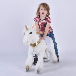 ufree riding unicorn, unicorn ride on toy riding unicorn plush animal, golden unicorn for kids ages 3-6