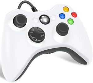 yaeye xbox 360 wired game controller, usb wired gamepad controller for microsoft xbox 360, pc windows 7,8,10 with dual-vibration turbo, trigger buttons (white)