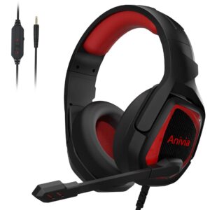 anivia gaming headset with noise isolating microphone, hd stereo sound for ps4/ps5 xbox switch pc (red, wired 3.5mm jack)