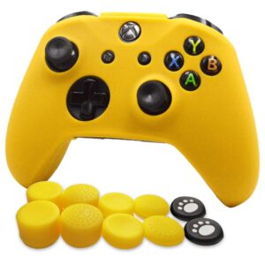 fottcz anti-slip soft silicone cover skin set for microsoft xbox one controller which 1pcs yellow controller skin + 8pcs thumb grip caps