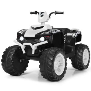 costzon kids atv, 12v battery powered electric vehicle w/led lights, high & low speed, horn, music, usb, treaded tires, ride on car 4 wheeler quad for boys & girls gift, ride on atv (white)