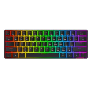 havit wireless 60% mechanical keyboard 61 keys rainbow backlit gaming keyboard bluetooth 5.0/type-c wired programmable computer keyboard with red switch for multi-devices pc mac laptop (black)