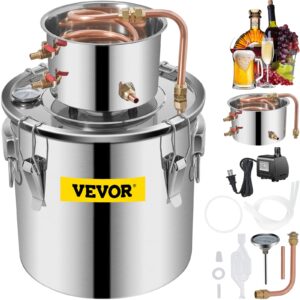 vevor alcohol still 5gal/20l alcohol distiller stainless steel distillery kit for alcohol with copper tube & pump home brewing kit build-in thermometer for diy whisky wine brandy