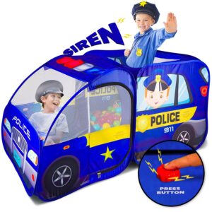 police car pop up play tent with sound button for kids, toddlers, boys, girls, indoors & outdoors – playhouse for interactive fun - foldable, quick setup pretend play toys & gift