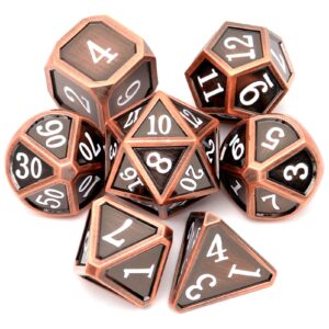 haxtec metal dnd dice set w/gift metal box classic collection polyhedral dice set for dungeons and dragons rpg games- fine antique copper white numbers