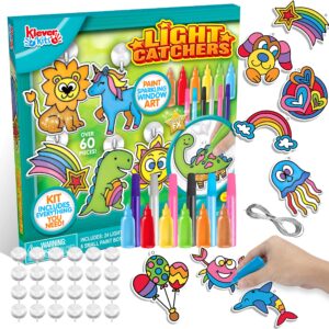 klever kits 24pcs window art suncatcher paint kit, create your own window art sun catcher craft kit for kids ages 4-8, diy suncatchers for toddler girls boys painting activities art project