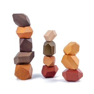 gupgi wooden building blocks set lightweight natural balancing blocks colored wooden stones stacking game rock blocks educational puzzle toy (12pcs, more large)