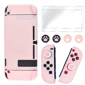 dlseego switch full protective case cover design for nintendo switch joy-con controllers with glass screen protector, anti-scratch [baby skin touch] grip cover - pink