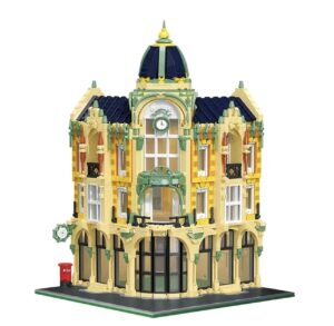 general jim's corner post office modular building set - 3-story design with post office, art school, pottery studio, red mail truck & realistic city details for architecture lovers