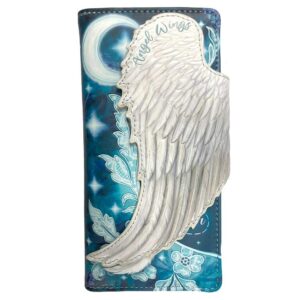 nemesis now angel wings white feather embossed purse, blue, 18.5cm