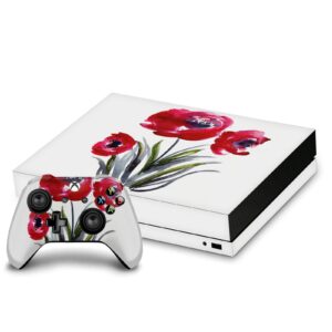 head case designs officially licensed mai autumn red flowers art mix vinyl sticker gaming skin decal cover compatible with xbox one x console and controller bundle