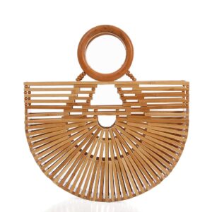 ruler truth womens bamboo handbag straw purse with ring handle handwoven straw tote for summer beach