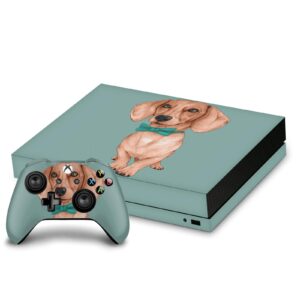 head case designs officially licensed barruf dachshund, the wiener art mix vinyl sticker gaming skin decal cover compatible with xbox one x console and controller bundle