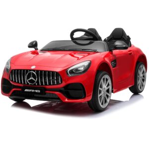 kidzone 12v kids ride on car toy 2-seater amg gt electric powered vehicle high/low speed with horn, radio, port, aux, spring suspension - red