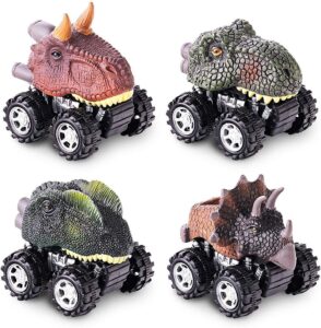 dinosaur toys for 3-7 year old kids, pull back dinosaur cars for kids, 4 pack set car toys, gift toys dino cars