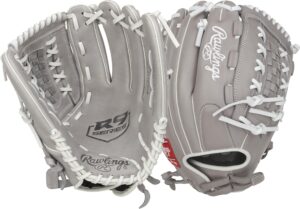 rawlings | r9 series fastpitch softball glove | double-lace basket web | grey | 12.5' | rht