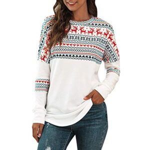 akabsh womens xmas t-shirt ladies long sleeve patching blouse casual sweatshirt tops long sleeve loose pullover blouse