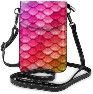 beautiful colorful rainbow mermaid scales women soft pu leather cellphone purse wallet handbag small crossbody shoulder bag