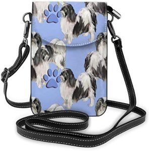 japanese chins pet dog women soft pu leather cellphone purse wallet handbag small crossbody shoulder bag