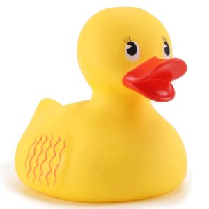 10" jumbo classic yellow rubber duck bathtime toy, floating fun pool preschool bathtub toy, giant flexible large yellow duck for kids