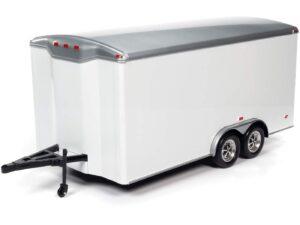 four wheel enclosed car trailer white with silver top for 1/18 scale model cars by autoworld amm1238