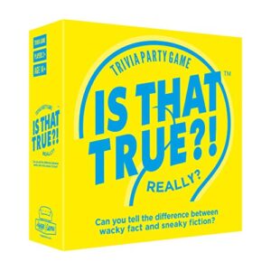 hygge games is that true?! – can you tell the difference between wacky fact and sneaky fiction? – trivia party game, yellow (21125)