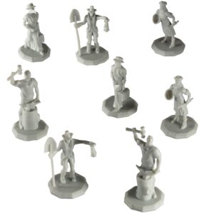 monster townsfolk mini fantasy figures - 8pc tradesmen non player character npc miniatures - 1" hex-sized compatible with dnd dungeons and dragons, pathfinder, all rpg tabletop games