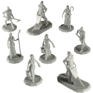 monster townsfolk mini fantasy figures - 8pc paintable fieldworker non player character npc miniatures - 1" hex-sized compatible with dnd dungeons dragons, pathfinder, tabletop games