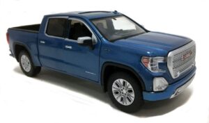 motormax 2019 gmc sierra 1500 denali crew cab pickup truck metallic blue 1/24-1/27 diecast model car 79362, toys for kids and adults