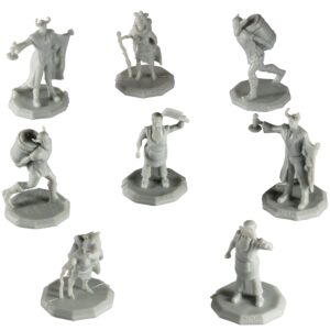 monster townsfolk mini fantasy figures - 8pc merchant non player character npc miniatures - 1" hex-sized compatible with dnd dungeons and dragons, pathfinder and all rpg tabletop games