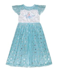 disney girls' frozen fantasy gown nightgown, elsa in blue 2, 3t