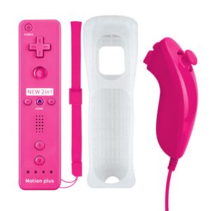 qumox controller for ntdo wii, built in motion plus remote and nunchuck controller compatible with wii and wii u + silicon case pink