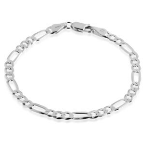 quadri figaro link chain in 925 sterling silver, italian 5mm bracelet for men women, 7 inch, made in italy, gift box included