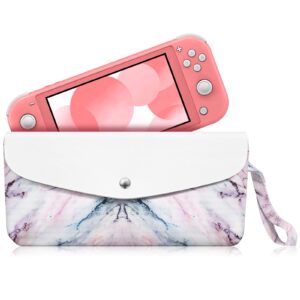 fintie carrying case for nintendo switch lite 2019 - portable travel bag protective sleeve pouch w/ side pocket, game card slots, holding strap for nintendo switch lite and accessories, marble pink