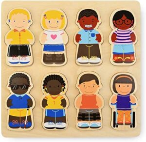 discovery toys we all belong diversity wooden puzzle | 2-sided interchangeable puzzle | special needs & abilities wooden puzzle | 2 puzzles in 1 | inclusive chunky toddler | 19 months +