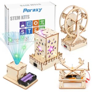 poraxy 4 in 1 stem kits for kids age 8-10, science stem projects for kids 8-12, 3d puzzles, educational craft building toys 8-13, christmas birthday gifts for girls boys 6 7 8 9 10 11 12 13 year old