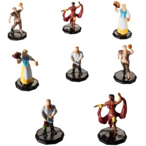 monster townsfolk mini fantasy figures - 8pc hand-painted pub workers non player character npc miniatures- 1" hex-sized compatible w dnd dungeons dragons pathfinder rpg tabletop games