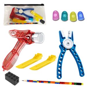 teklectric toys | building block tool kit | compatible with lego blocks and technic | brick separator, multi-use hammer, finger grips, block pliers, pencil and sharpener (tool kit)