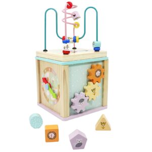 leo & friends alice activity cube - wooden activity cube for babies - preschool shape sorter and maze toy for toddler - educational montessori toy for boys and girls of ages 18month+