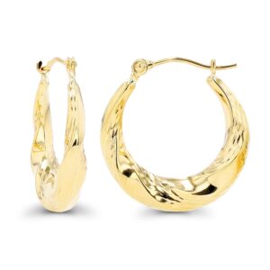 14k yellow gold diamond cut & polished twisted hoop earrings for women | 4x20mm hoops | earrings for sensitive ears | solid gold earrings for women