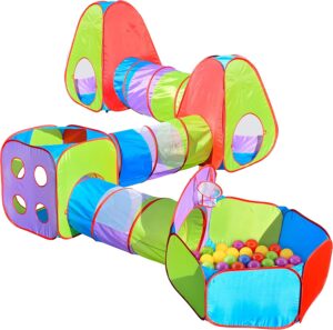 hide and slide 7pc kids ball pit play tent and 20 balls, toddler jungle gym play tent crawl tunnel toy for babies infant children, birthday gift girls boys, indoor outdoor gift, portable play center