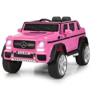 costzon ride on car, licensed mercedes-benz maybach, 12v battery powered vehicle toy w/ 2 motors, remote control, 3 speeds, lights, horn, music, aux, storage, truck, electric car for kids (pink)