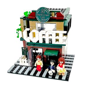 general jim's modular city building blocks coffee shop set – 283 pieces | 2-story café playset | compatible with major brick brands | coffeemaker, restaurant seating, menu board & walk-up window