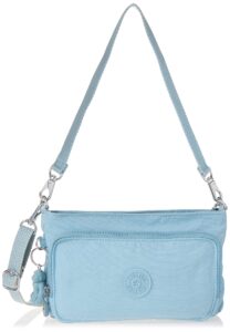 kipling womens women's myrte crossbody handbag, convertible metallic purse, nylon clutch waist handbag, blue mist, 9.5 l x 5.75 h x 1.75 d us