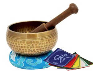 3.5 inch tibetan singing bowl, hand-hammered meditation chakra bowl for yoga, chakra healing, relaxation, stress relief, handmade in nepal, comes w/buddhist prayer flag, small sound bowl