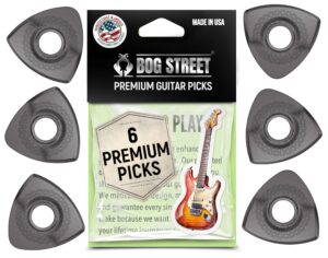 bog street axe cut thin guitar pick pack of 6 - made in usa ergonomic guitar picks thin, non slip light guitar picks, black color