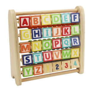 leo & friends wooden alphabet abacus - educational toddler toy - letters and numbers for toddlers - fine motor skills baby toys - fun learning resource for kids